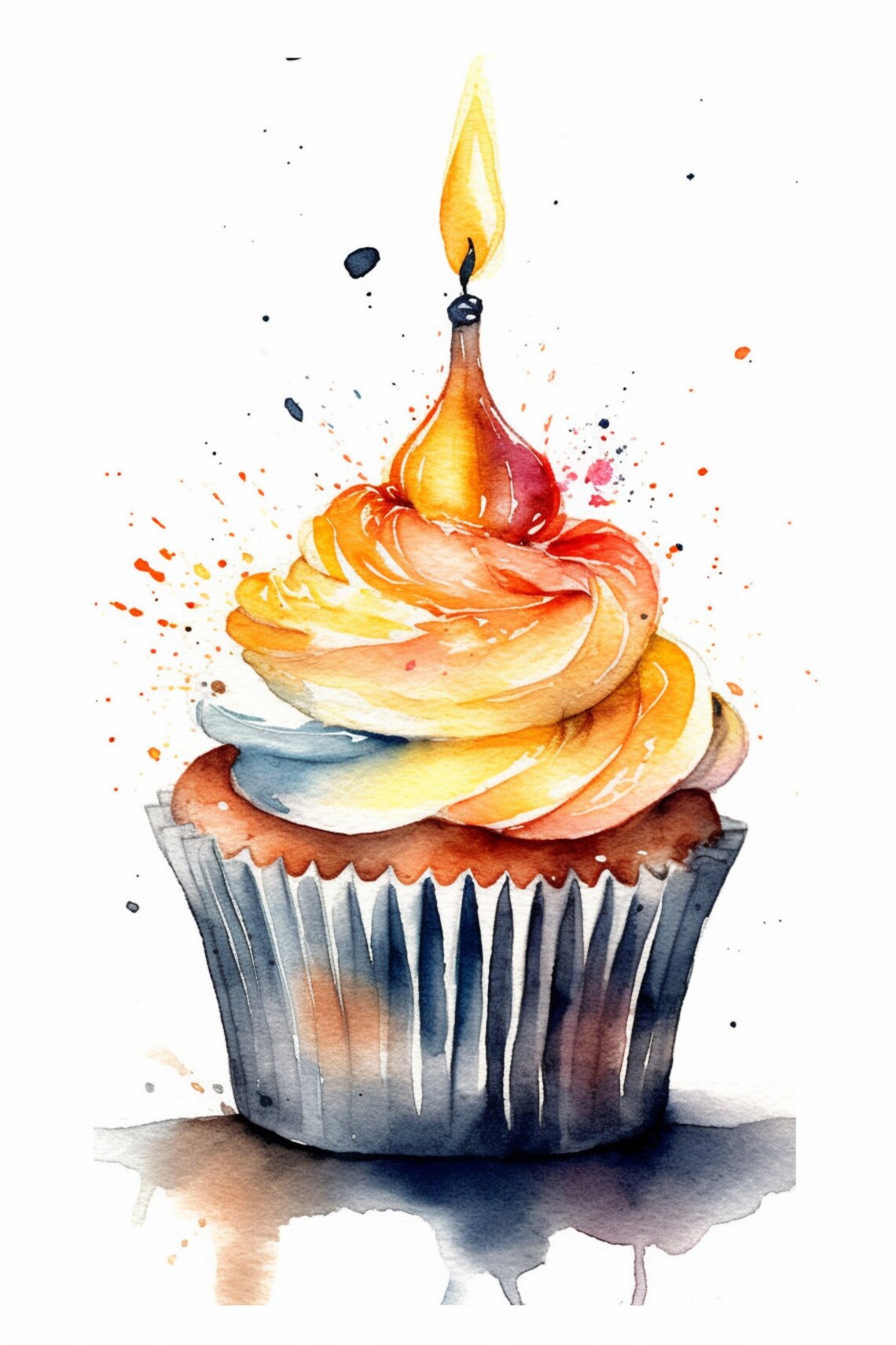 Watercolor Birthday Cupcake With Candle Clipart, 12 High Quality ...