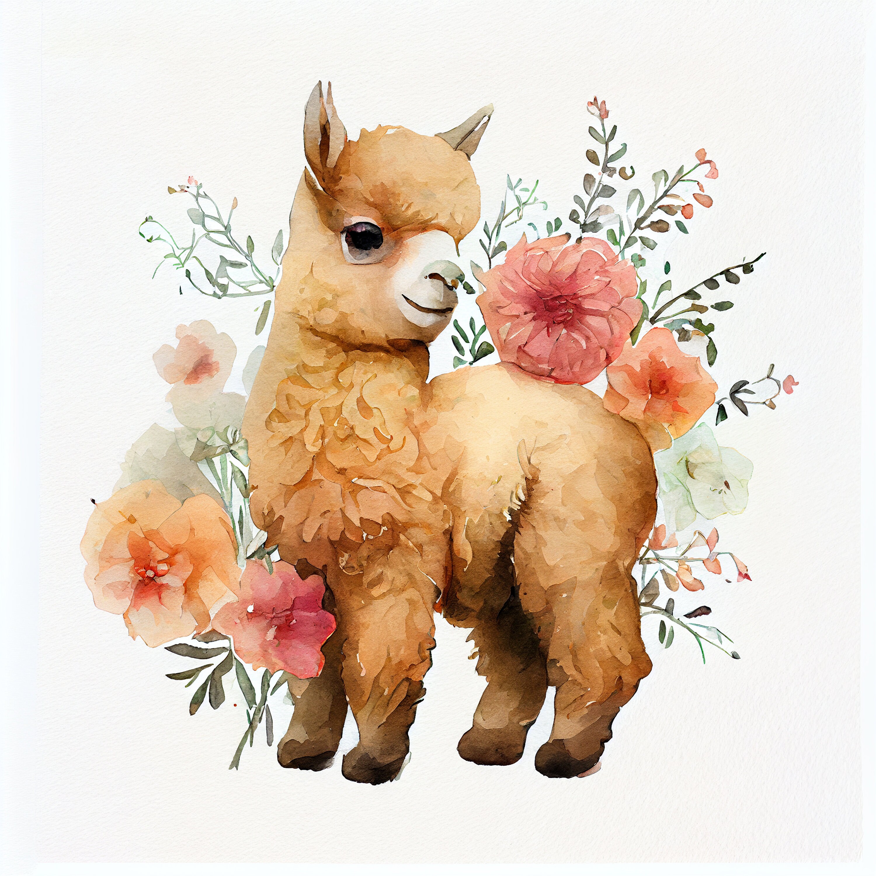 Watercolor Lama Baby Flowers Clipart, 9 High Quality Lama Baby Flowers ...