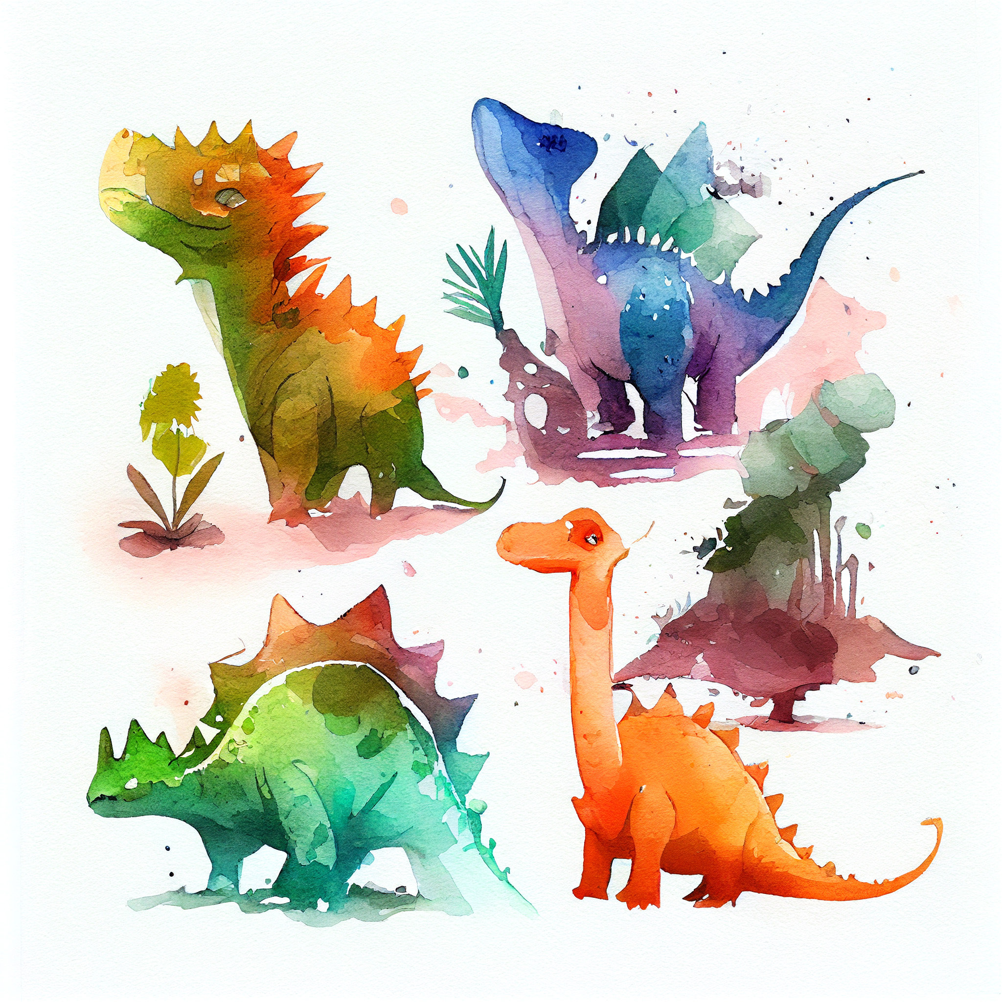 Watercolor Set of Dinosaurs for Children Clipart, 12 High Quality Set ...
