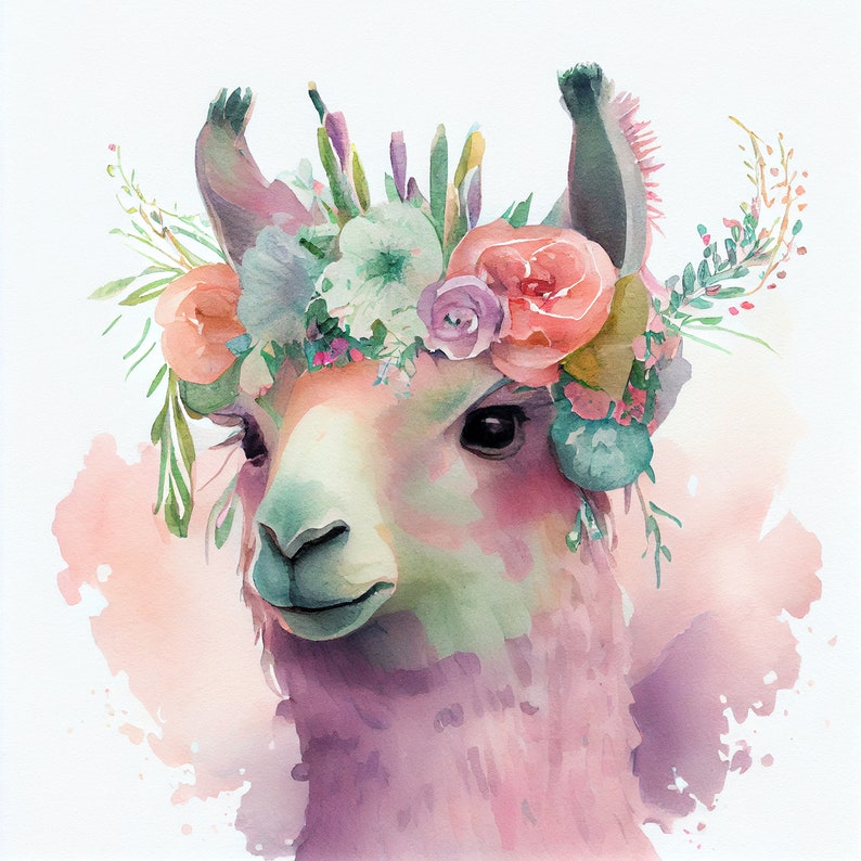 Watercolor Llama Flower Clipart, 8 High Quality Llama Flower Jpgs, for ...