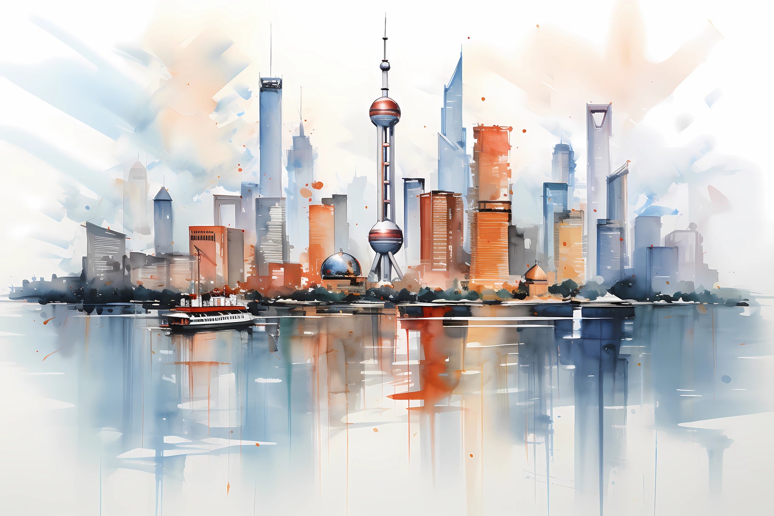 Watercolor Shanghai Skyline Clipart, 10 High Quality Shanghai Skyline ...