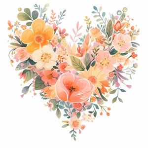 Watercolor Heart Flowers Clipart, 12 High Quality Heart Flowers Jpgs ...