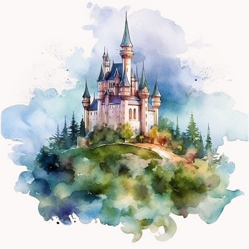 Watercolor Enchanted Castle Clipart, 10 High Quality Watercolor ...