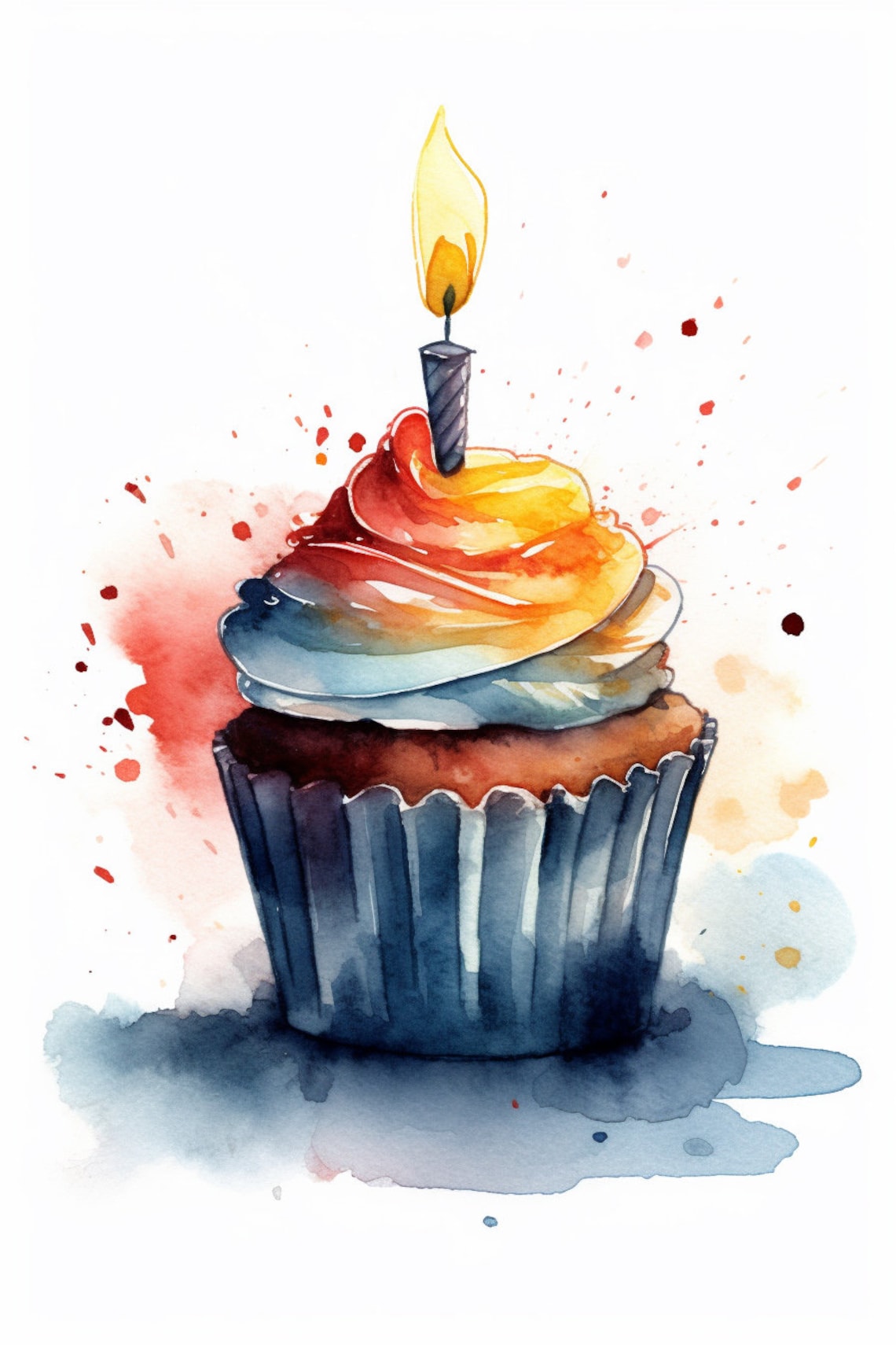 Watercolor Birthday Cupcake With Candle Clipart, 12 High Quality ...