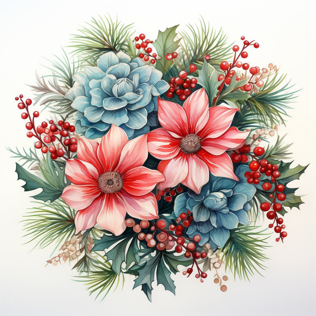 Watercolor Christmas Wreaths Clipart, 12 High Quality Christmas Wreaths ...