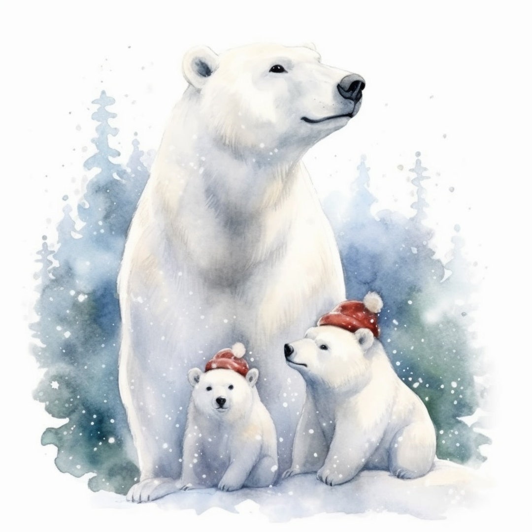 Watercolor Christmas Polar Bear Mom Babys Clipart, 12 High Quality ...
