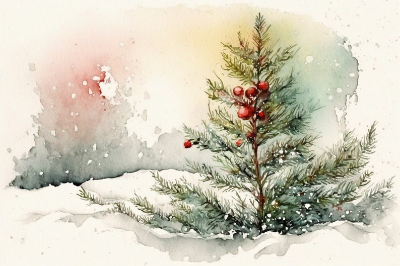 Watercolor Christmas Card Clipart, 12 High Quality Christmas Card Jpgs ...