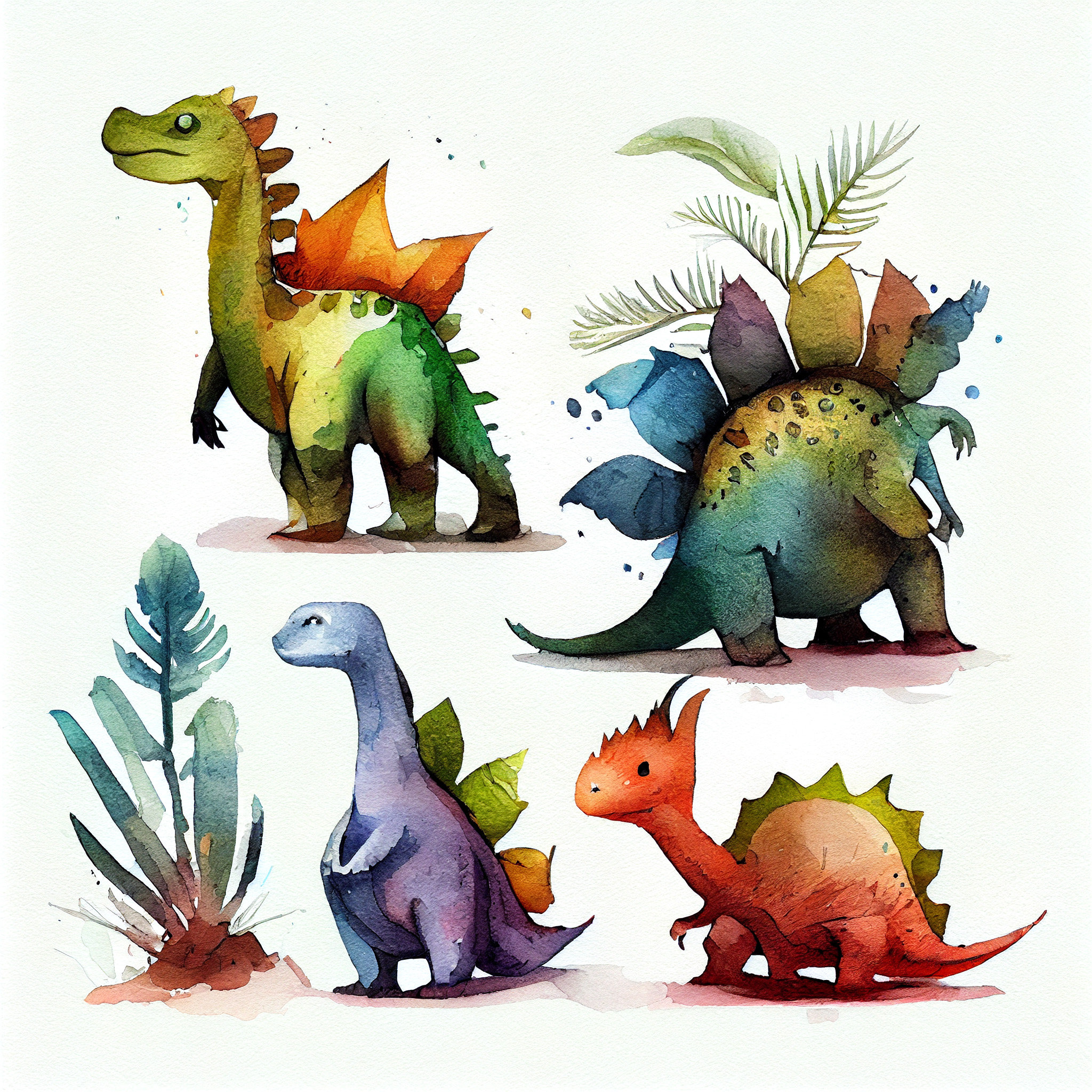 Watercolor Set of Dinosaurs for Children Clipart, 12 High Quality Set ...