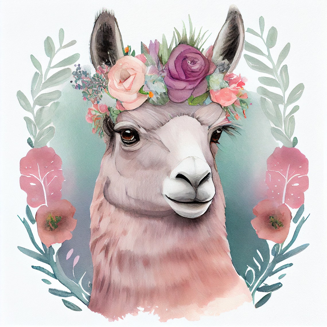 Watercolor Llama Flower Clipart, 8 High Quality Llama Flower Jpgs, for ...