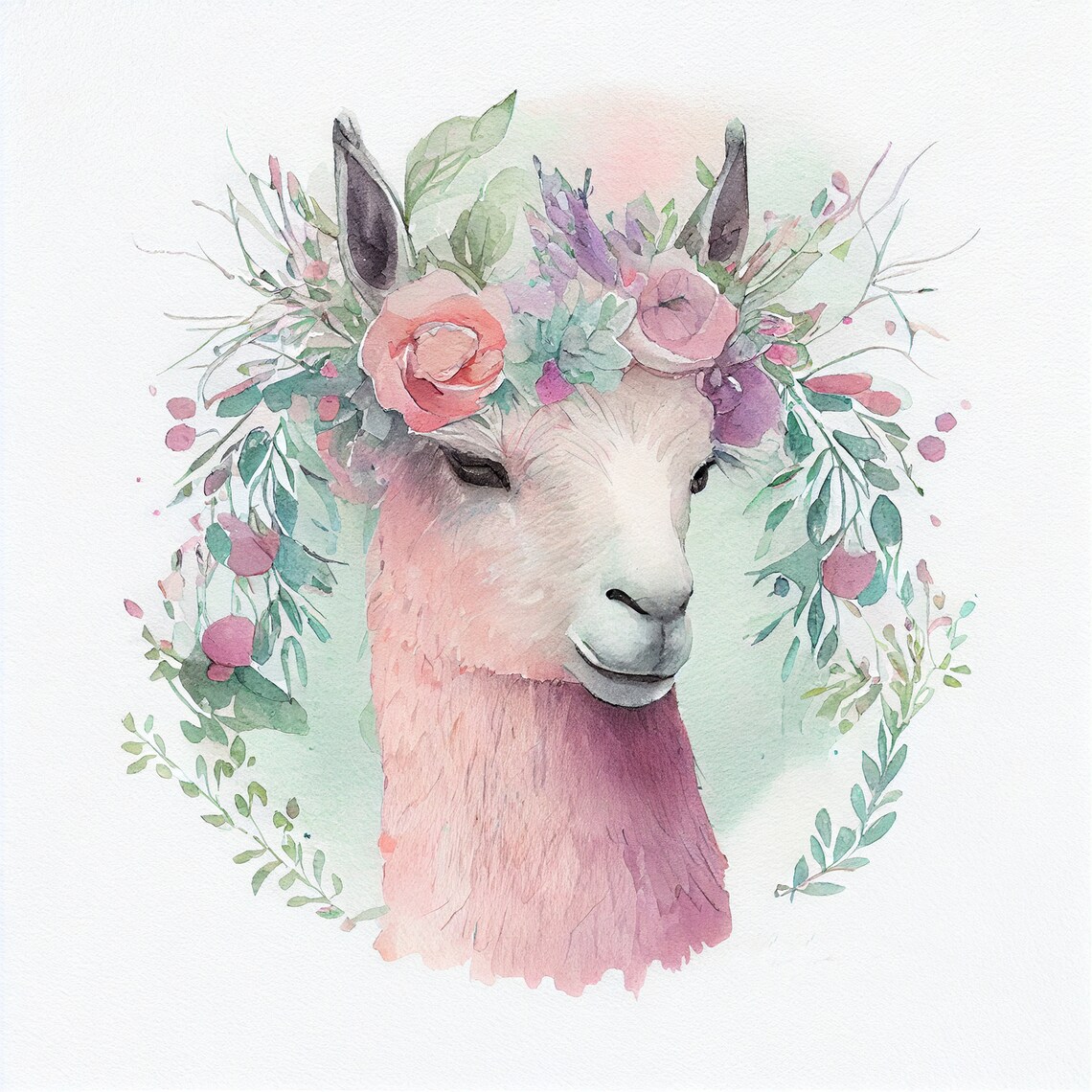 Watercolor Llama Flower Clipart, 8 High Quality Llama Flower Jpgs, for ...