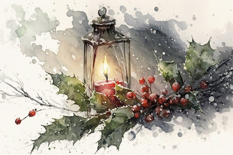 Watercolor Christmas Card Clipart, 12 High Quality Christmas Card Jpgs ...