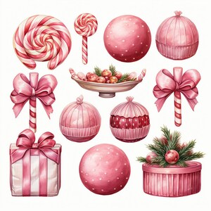 Watercolor Christmas Candy Pink Clipart, 12 High Quality Christmas ...