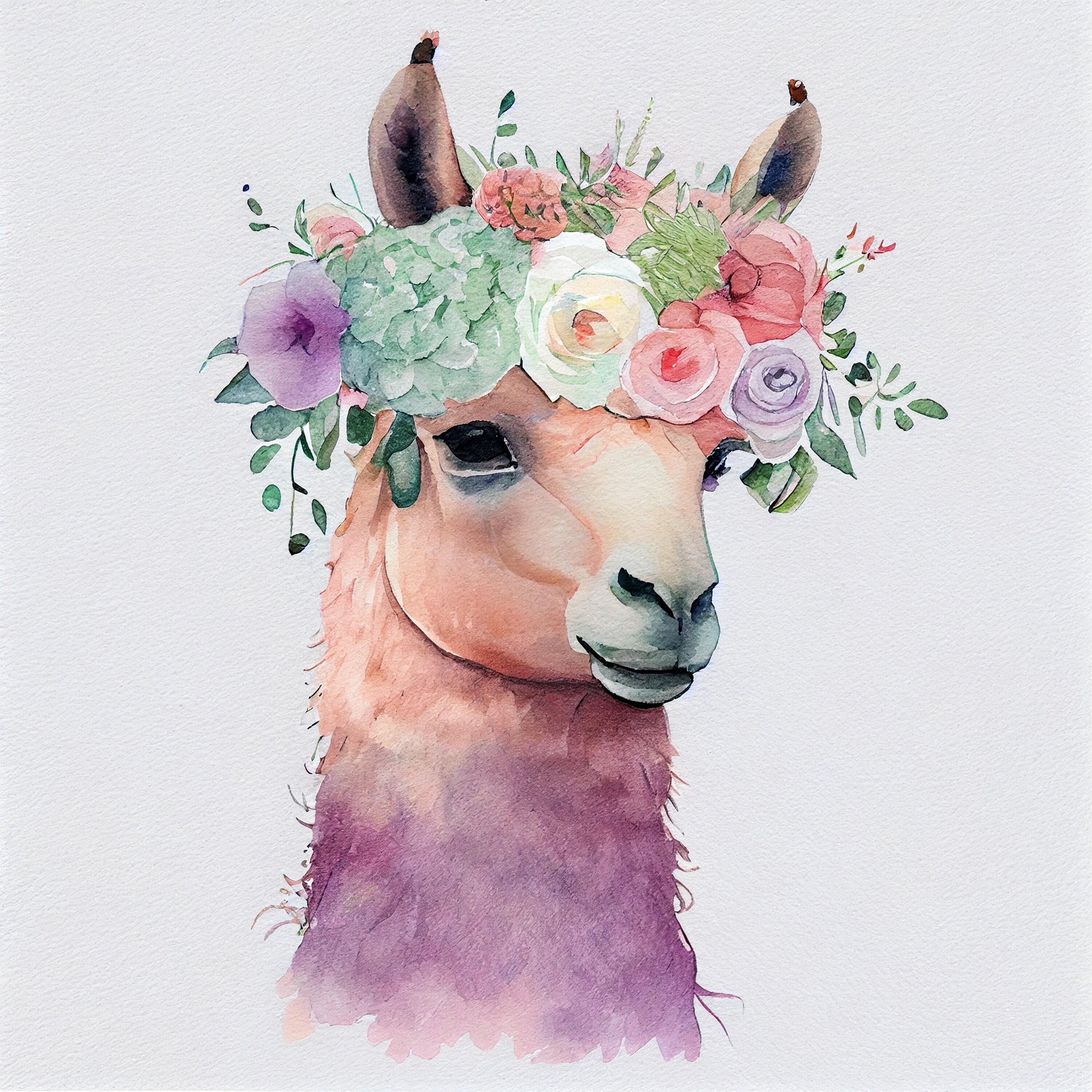 Watercolor Llama Flower Clipart, 8 High Quality Llama Flower Jpgs, for ...