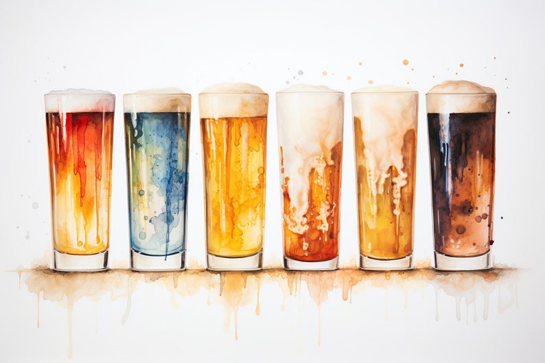 Watercolor Beers Set Clipart, 11 High Quality Watercolor Beers File JPG ...