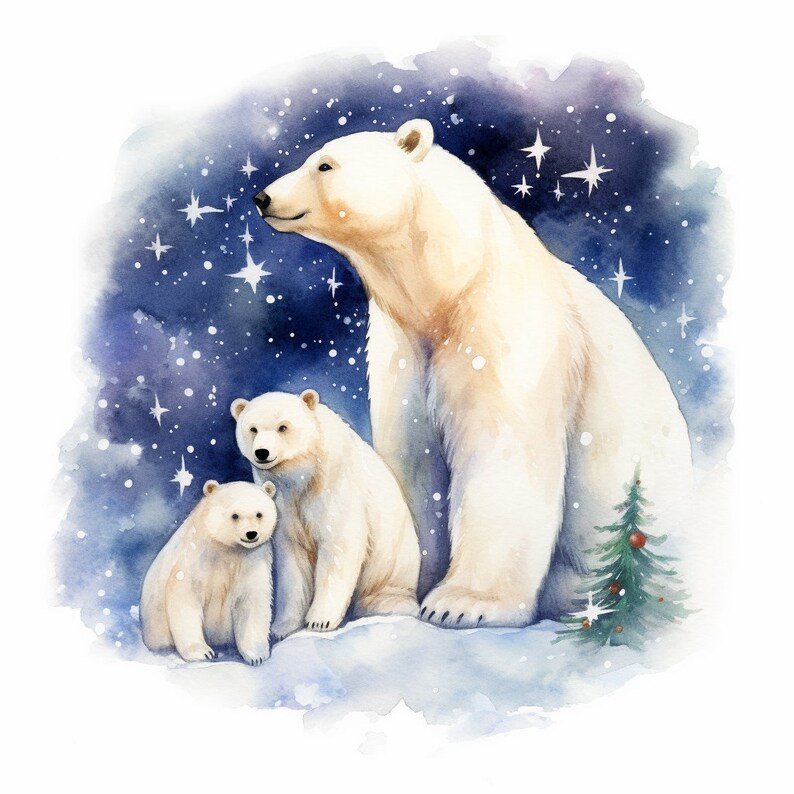 Watercolor Christmas Polar Bear Mom Babys Clipart, 12 High Quality ...