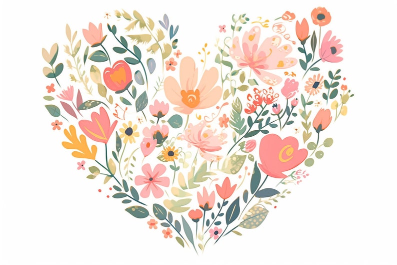 Watercolor Heart Flowers Clipart, 12 High Quality Heart Flowers Jpgs ...