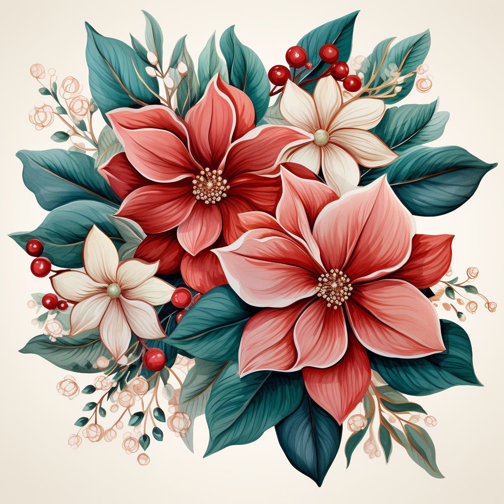 Watercolor Christmas Floral Clipart, 12 High Quality Christmas Floral ...