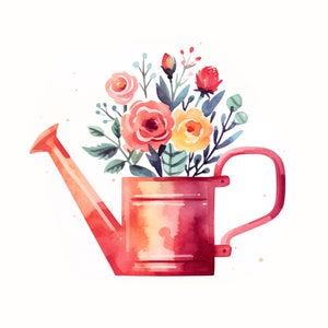 Watercolor Watering Can Floral Clipart, 10 High Quality Watering Can ...