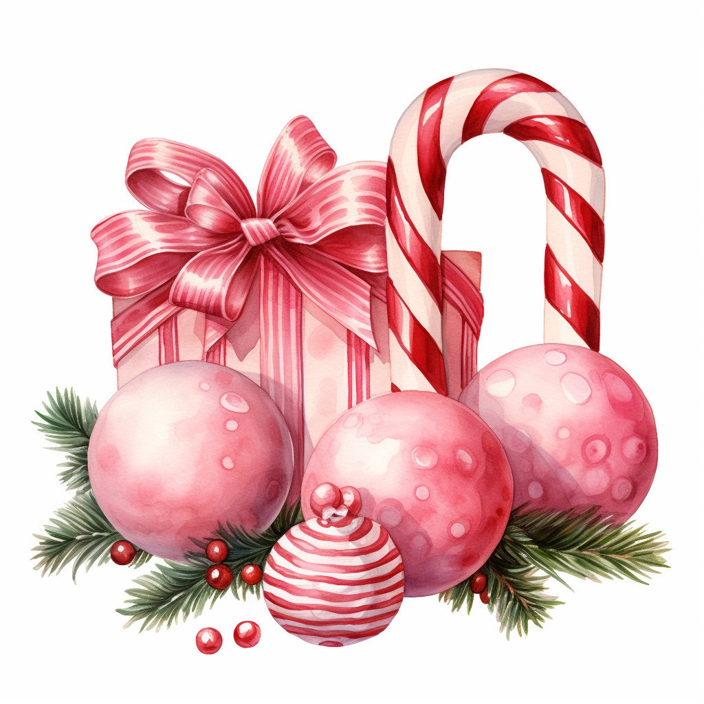 Watercolor Christmas Candy Pink Clipart, 12 High Quality Christmas ...