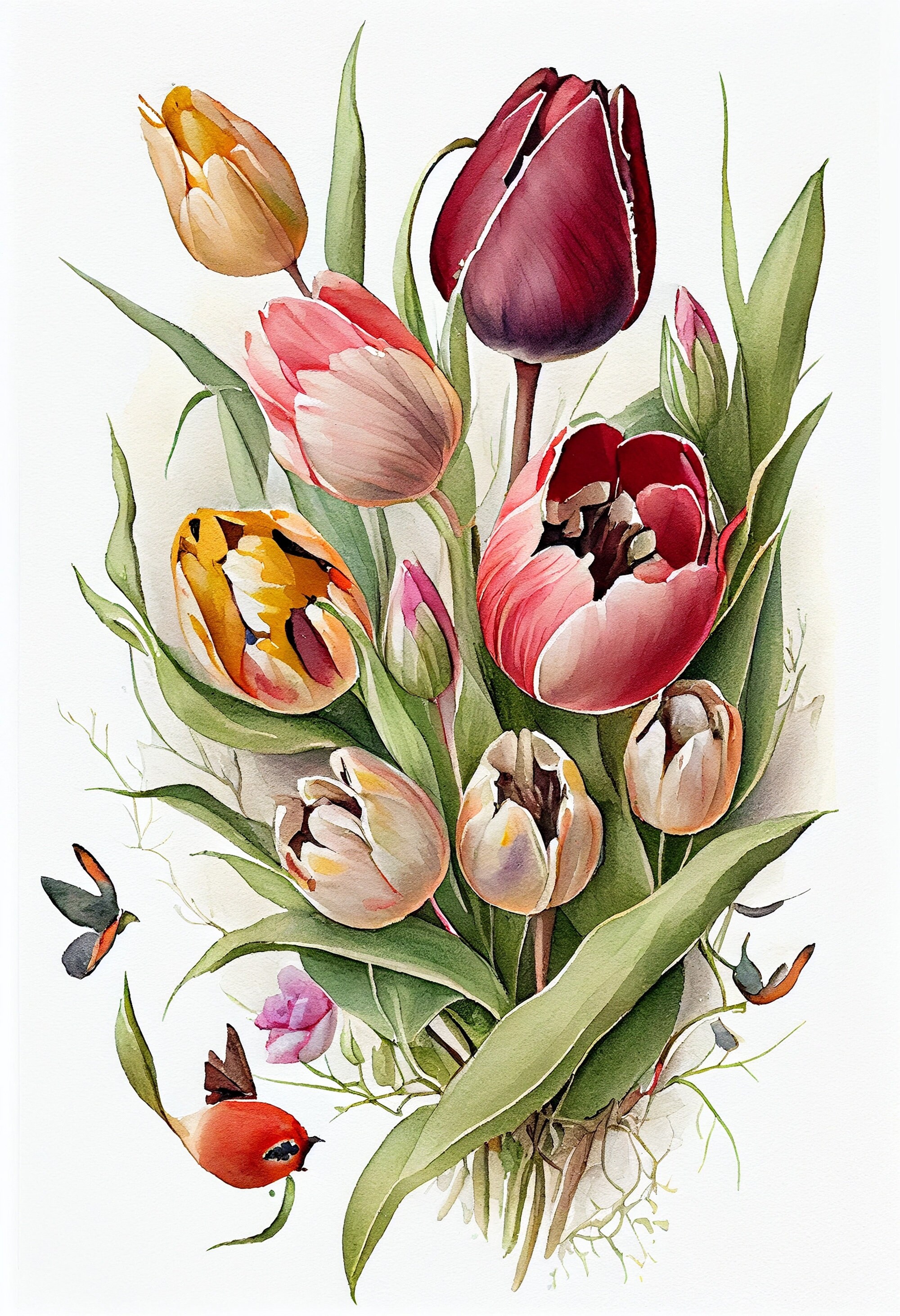 Watercolor Blooming Tulips Clipart, 10 High Quality Watercolor Tulips ...