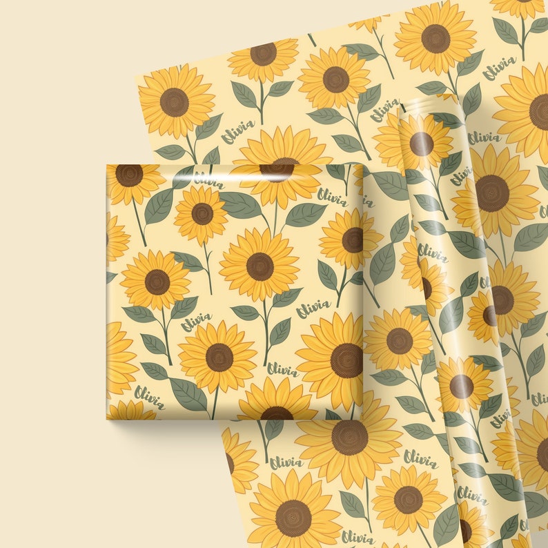 Sunflower Wrapping Paper Birthday Floral Print Gift Wrap Yellow Custom ...
