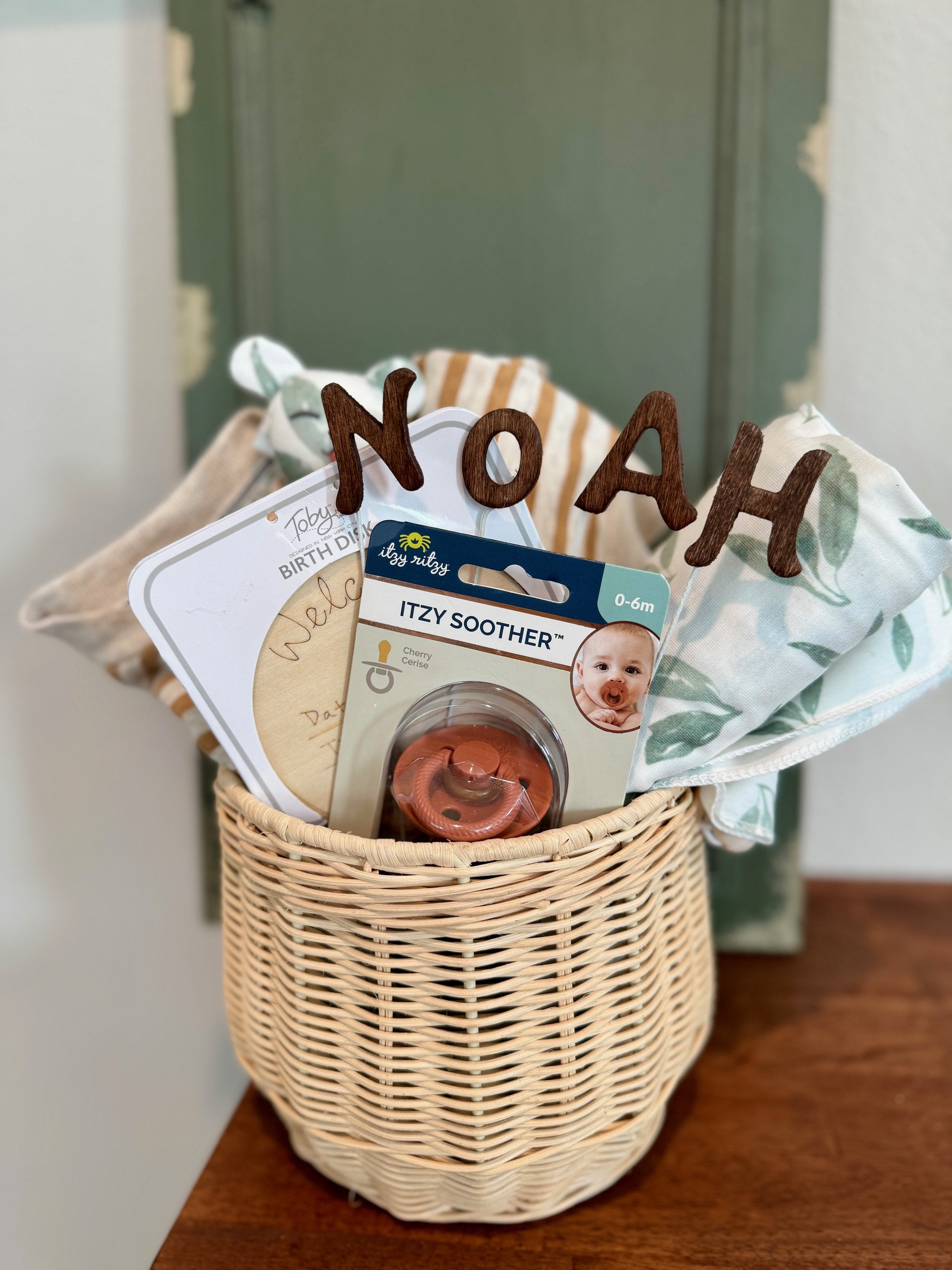 Custom Name Baby Shower Gift Basket Wood Letters Personalized Baby Gift ...