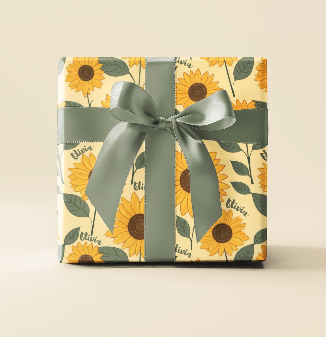 Sunflower Wrapping Paper Birthday Floral Print Gift Wrap Yellow Custom ...