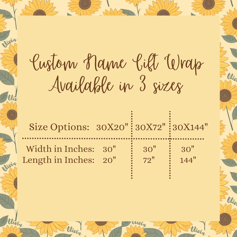 Sunflower Wrapping Paper Birthday Floral Print Gift Wrap Yellow Custom ...