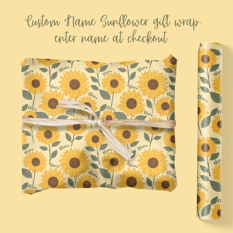 Sunflower Wrapping Paper Birthday Floral Print Gift Wrap Yellow Custom ...