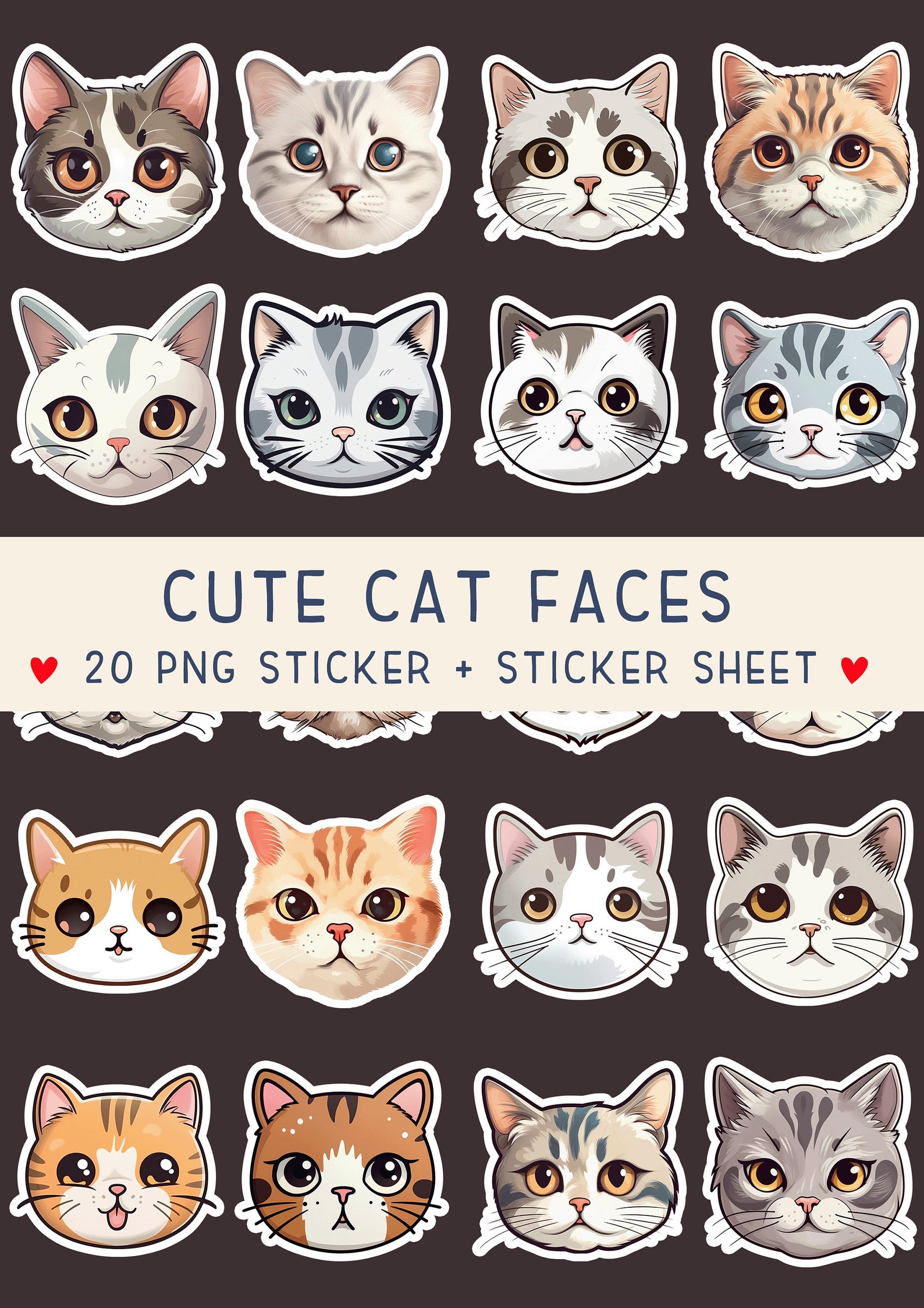20 Cat Faces Clipart, Cats Clipart, Kawaii Png, Cat Clipart, Cats Art ...