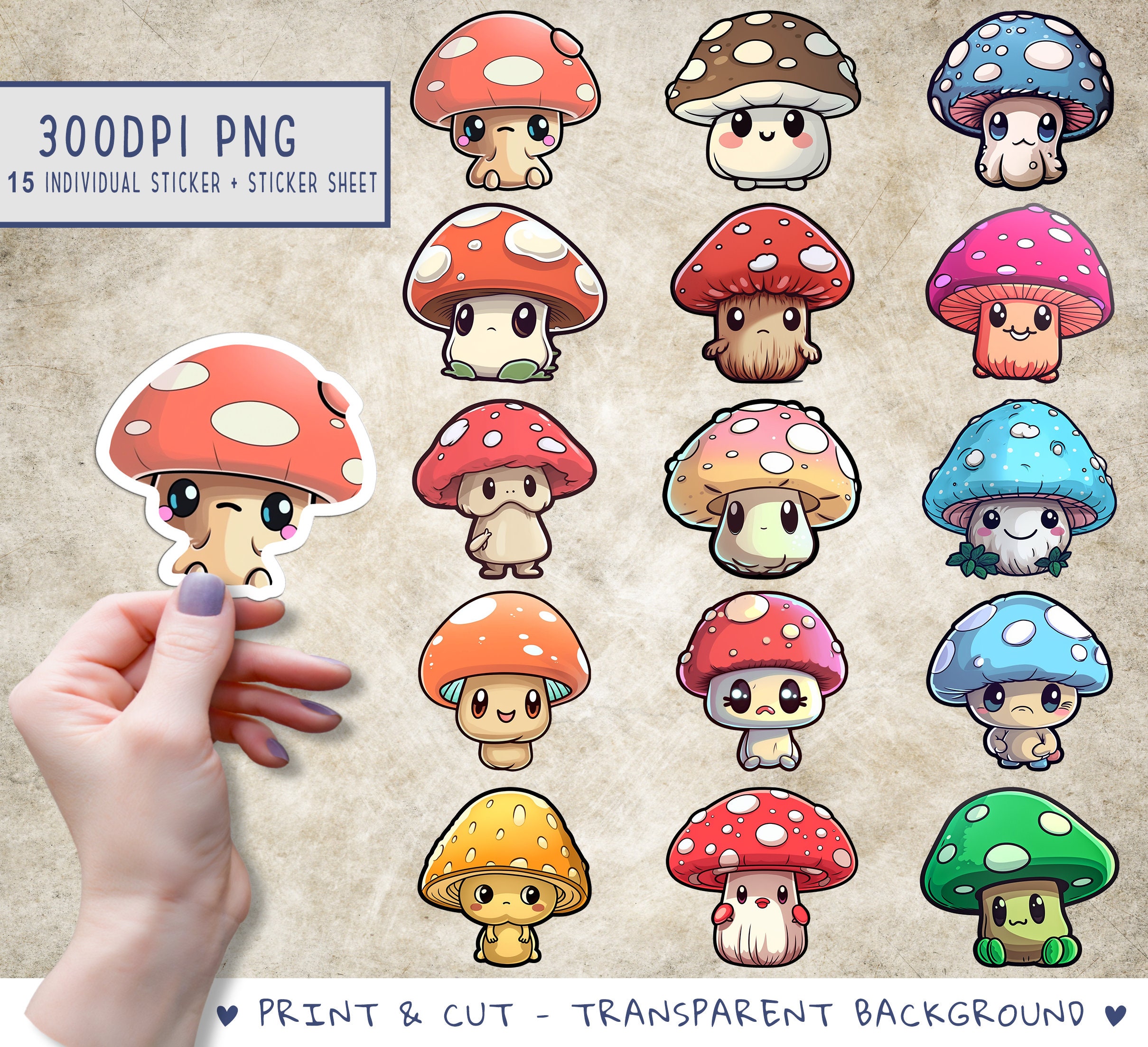 Cute Mushrooms PNG Stickers Sticker Png Bundle Printable - Etsy Canada