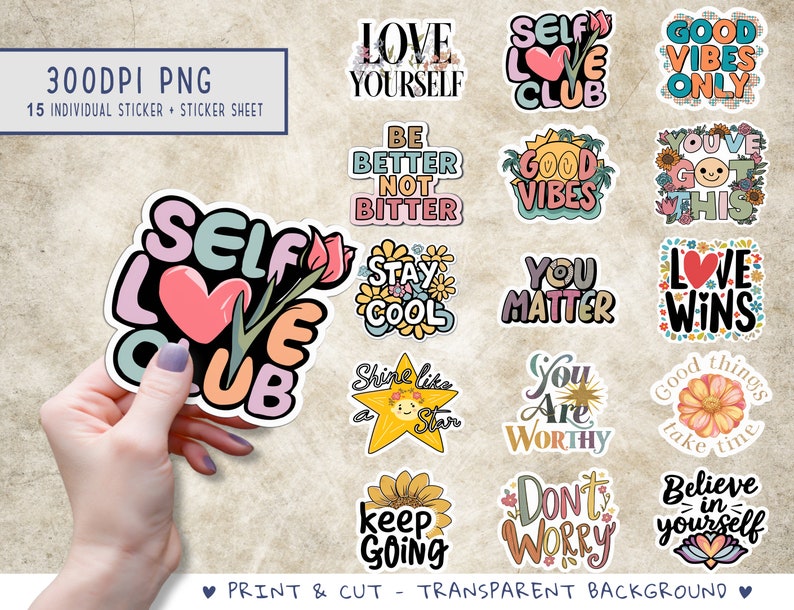 Inspirational Png, Digital Stickers Bundle, Mental Health Png ...