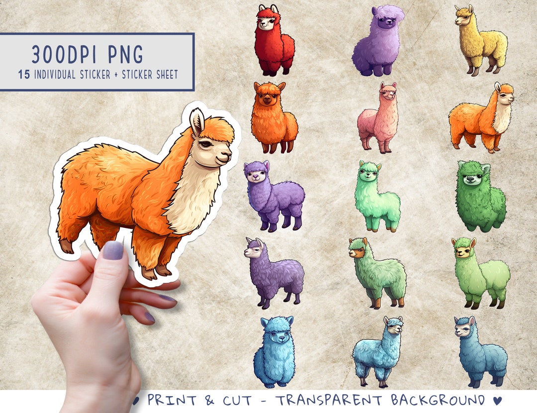 Colorful Alpaca PNG Stickers, Sticker Png Bundle, Printable Stickers ...