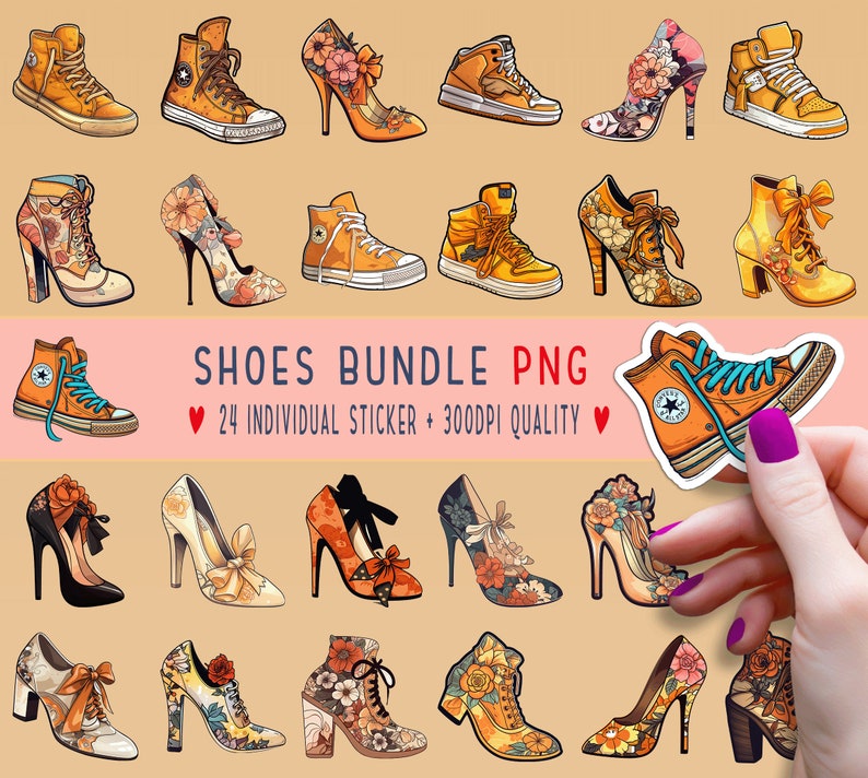 Shoes Sticker Bundle, Printable Stickers, Shoe Stickers, Cricut PNG ...