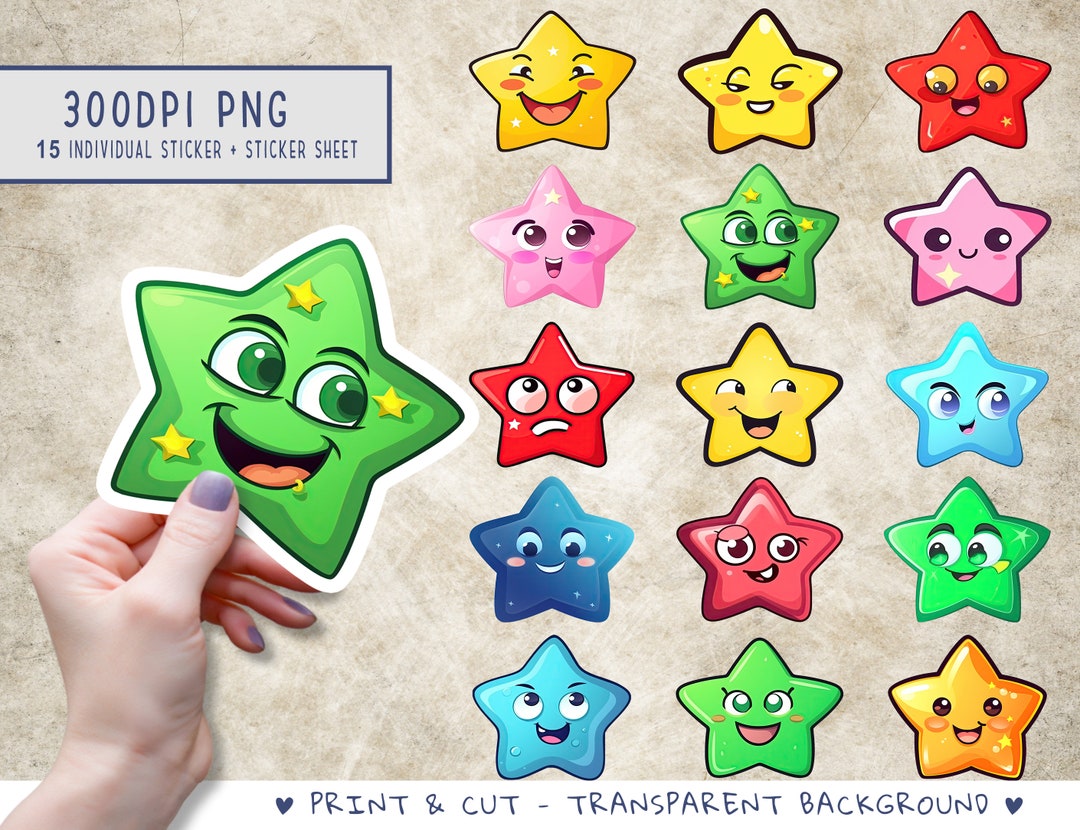 Colorful Stars Sticker Bundle PNG Stickers Sticker Png Bundle Printable ...