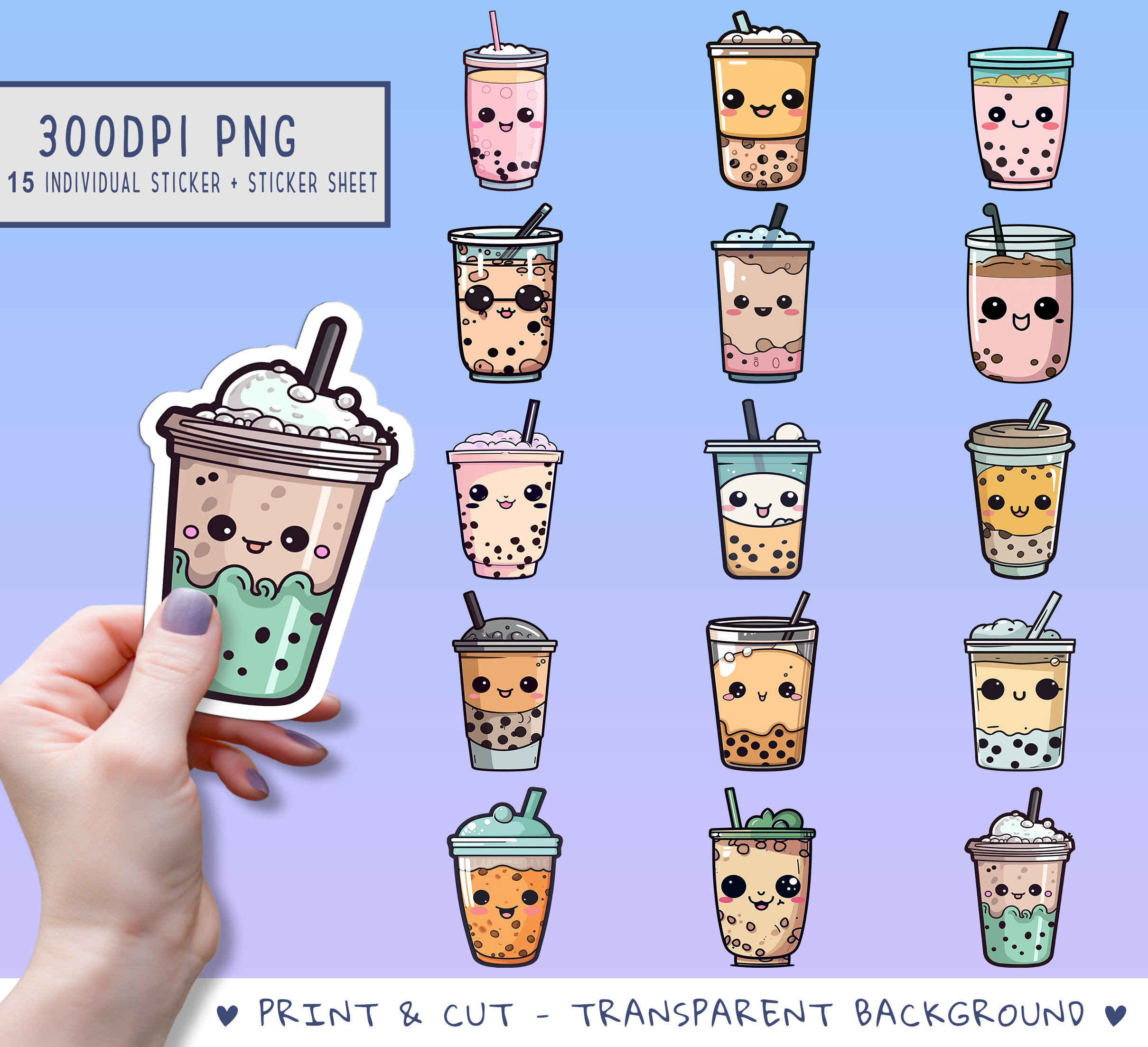 Boba Tea Sticker Clipart Set Sticker Set Boba Tea PNG - Etsy Australia