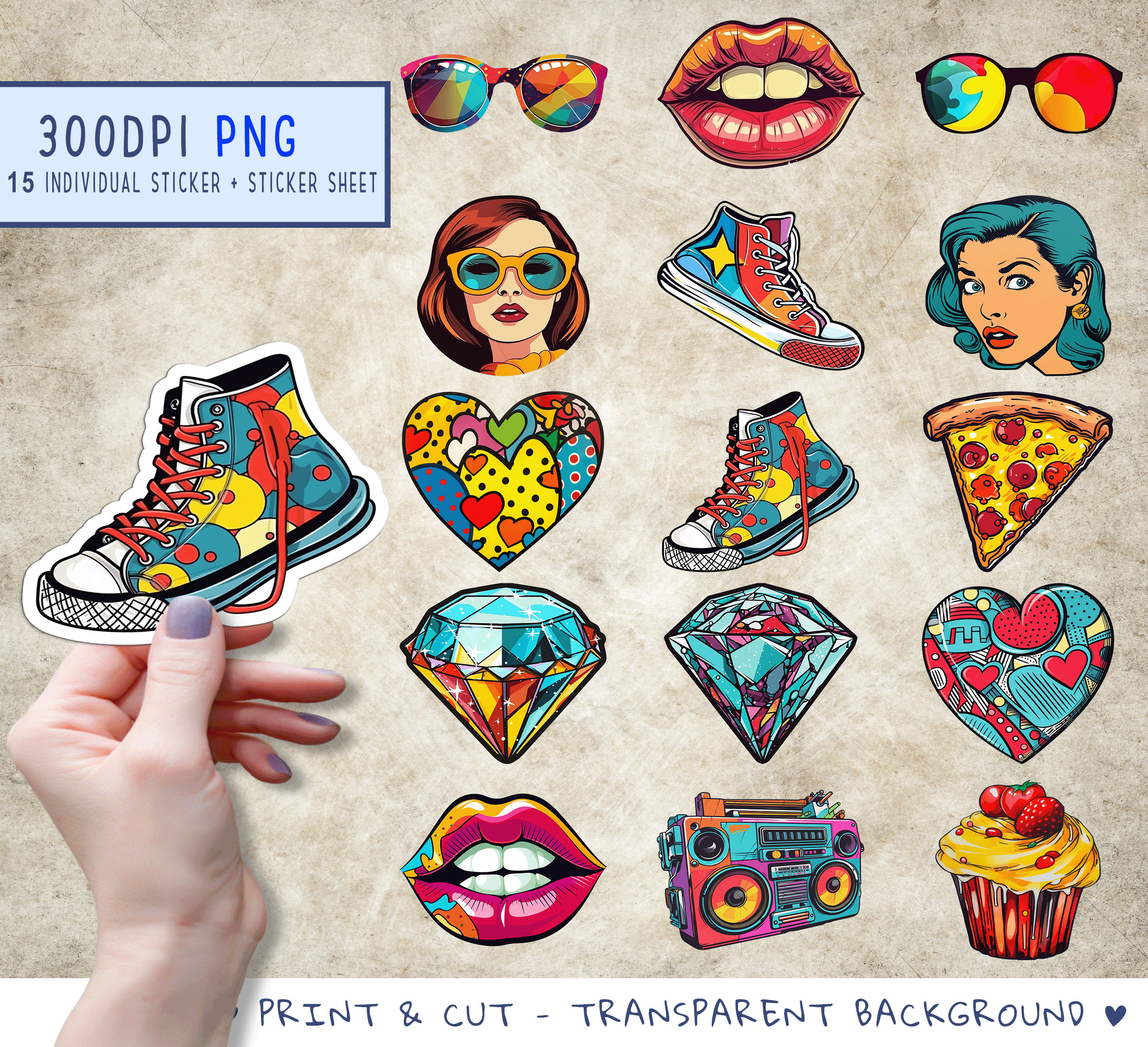 Pop Art Print and Cut Stickers Sticker Png Bundle Printable - Etsy