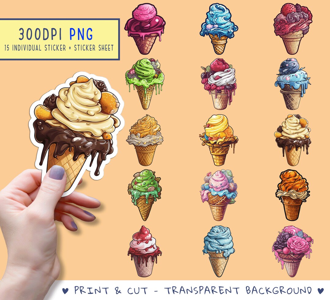 Ice Cream Stickers PNG, Ice Cream Bundle, Fast Food Stickers, Ice Cream ...