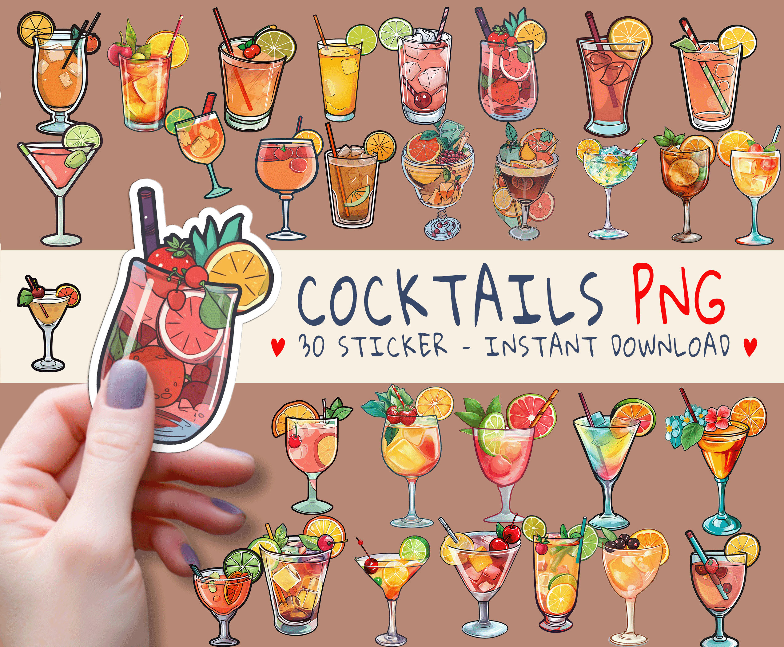 Cocktail Sticker, Cocktail Sticker Png, Drinks Sticker, Drink Sticker ...