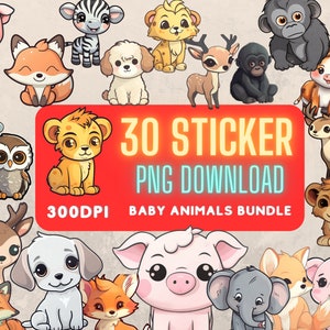 Cute Baby Animals PNG Stickers, Sticker Png Bundle, Printable Stickers ...