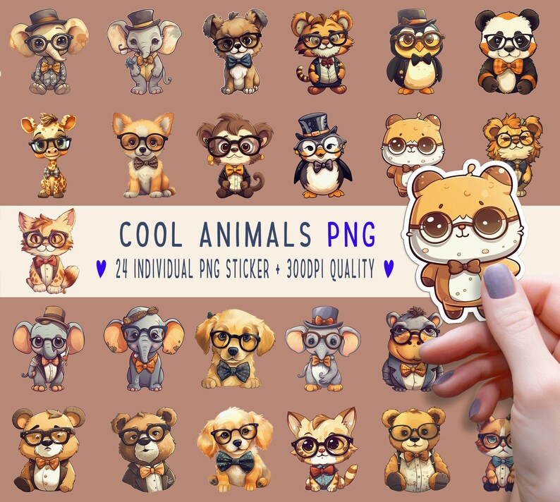 Cool Animals Print and Cut Stickers, Png Bundle, Printable Stickers ...
