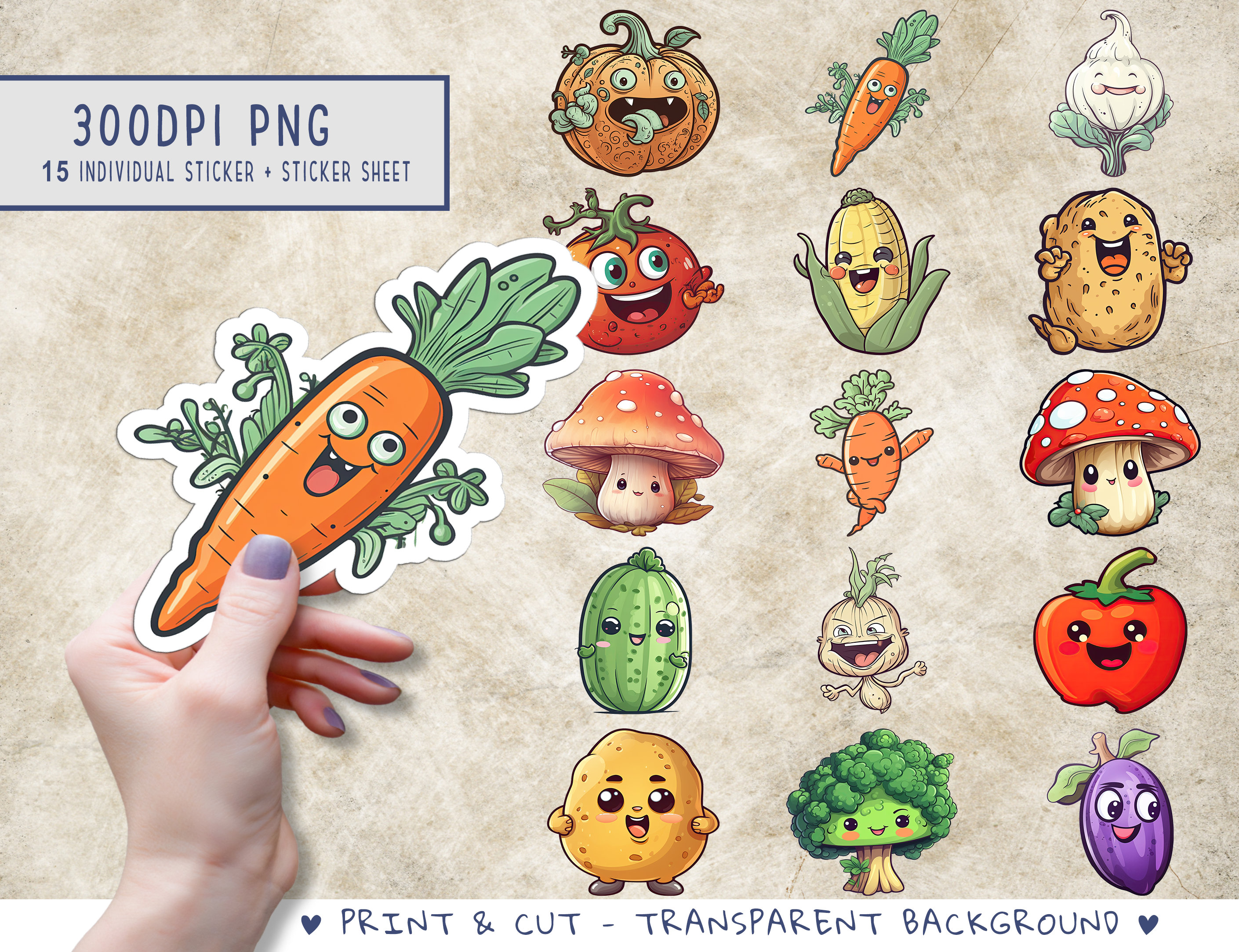 Cute Vegetable PNG Stickers, Sticker Png Bundle, Printable Stickers ...