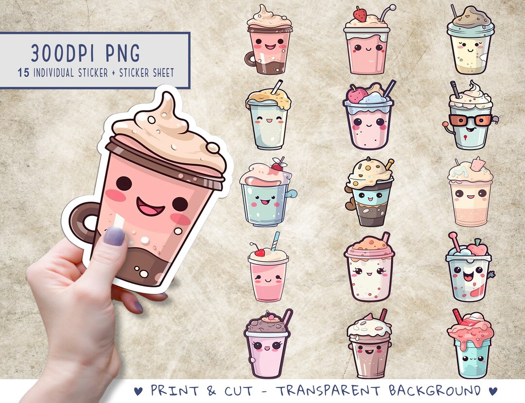 Cute Milkshake PNG Stickers, Sticker Png Bundle, Printable Stickers ...