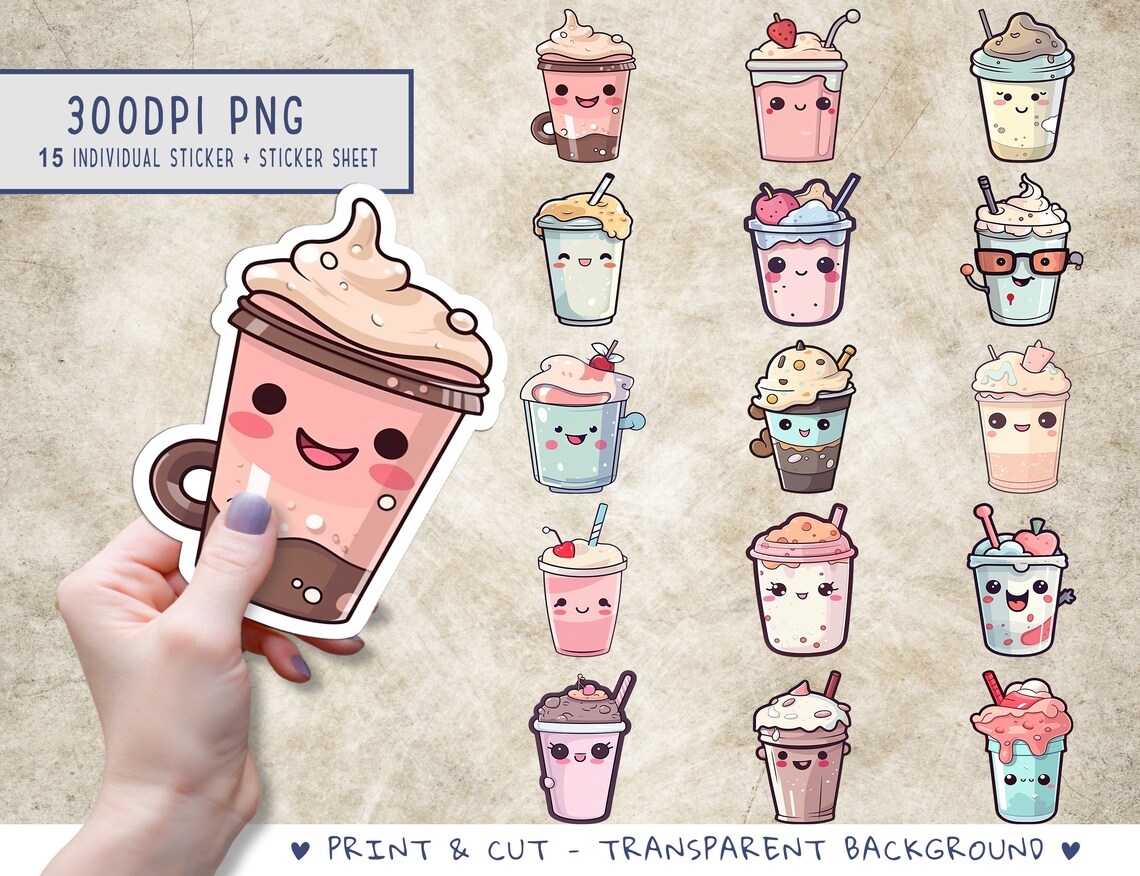 Cute Milkshake PNG Stickers, Sticker Png Bundle, Printable Stickers ...