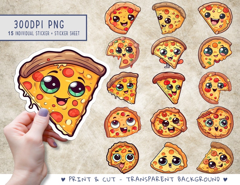 Cute Pizza Sticker Bundle PNG Stickers Sticker Png Bundle Printable ...