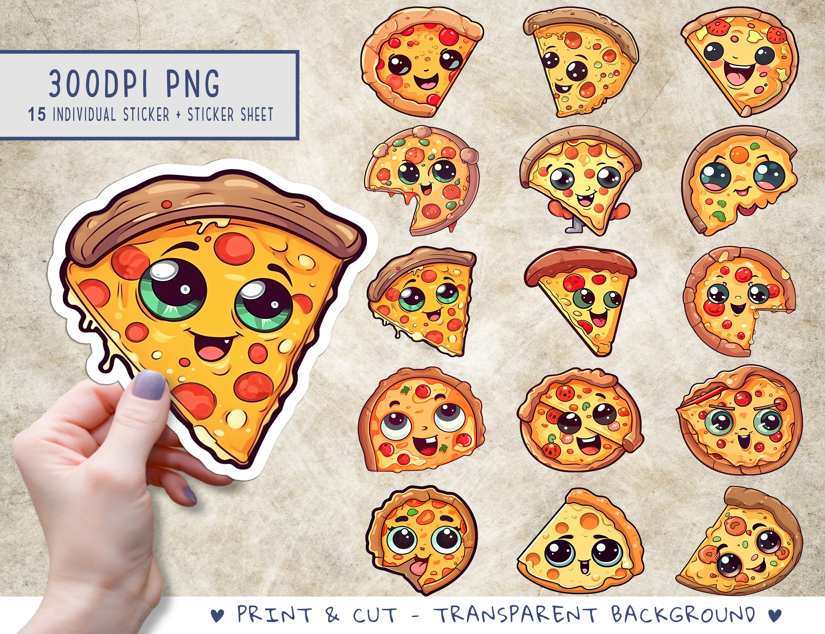 Cute Pizza Sticker Bundle PNG Stickers Sticker Png Bundle Printable ...
