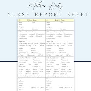 Mother Baby Report Sheet | Postpartum Report Sheet | Nurse Brain Sheet ...