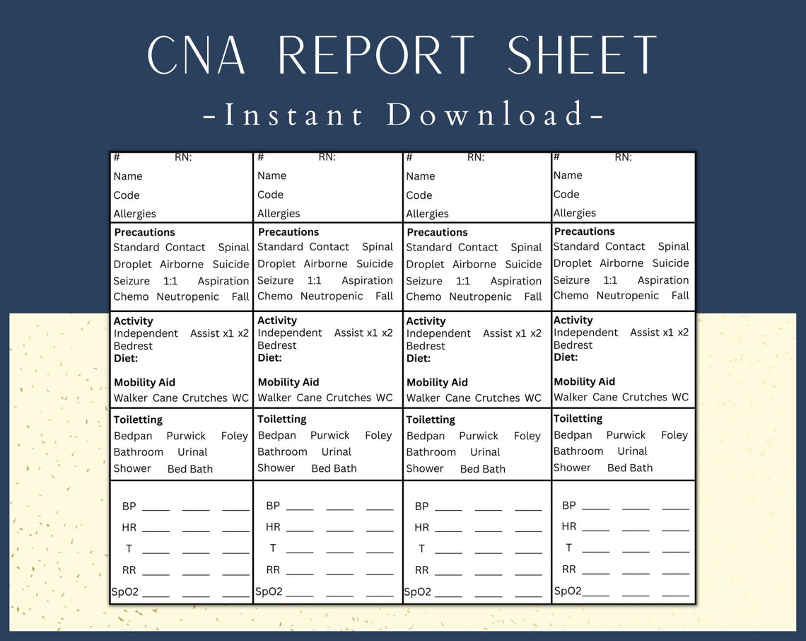 Vital Signs Sheet, CNA Report Sheet, PCT Report Sheet, Vital Signs ...
