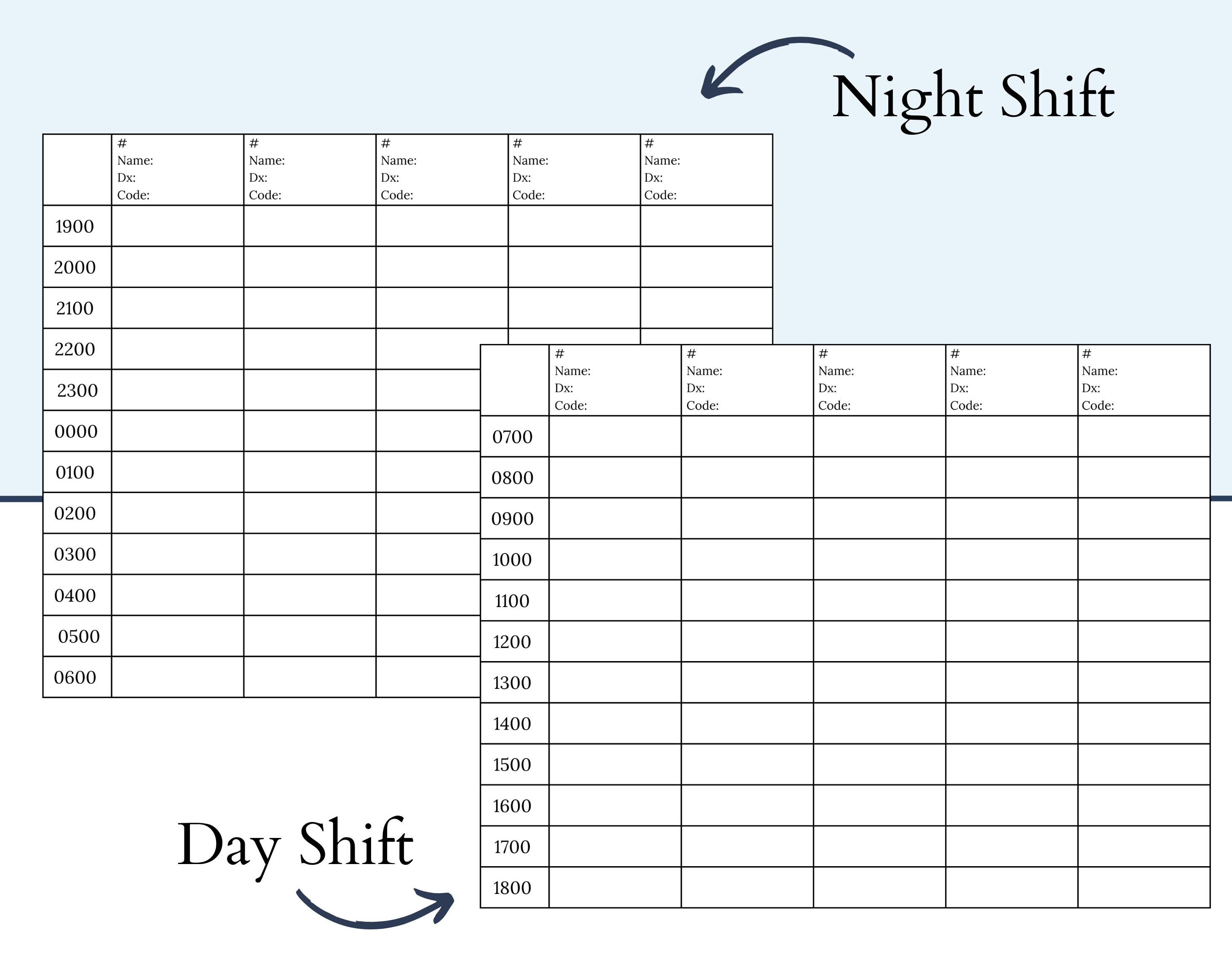 Nurse Hourly Planner | Nurse Shift Organizer | 12 Hour Shift Report ...