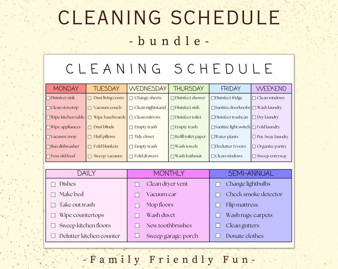 Cleaning Schedule - Family Chore Chart - Cleaning Checklist - Chore ...
